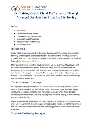 Optimizing Oracle Cloud Performance Through Managed Services And