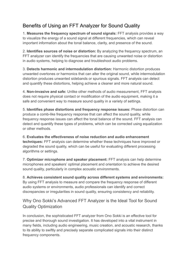 Optimizing Sound Quality with Ono Sokki’s Advanced FFT Analyzer | PDF