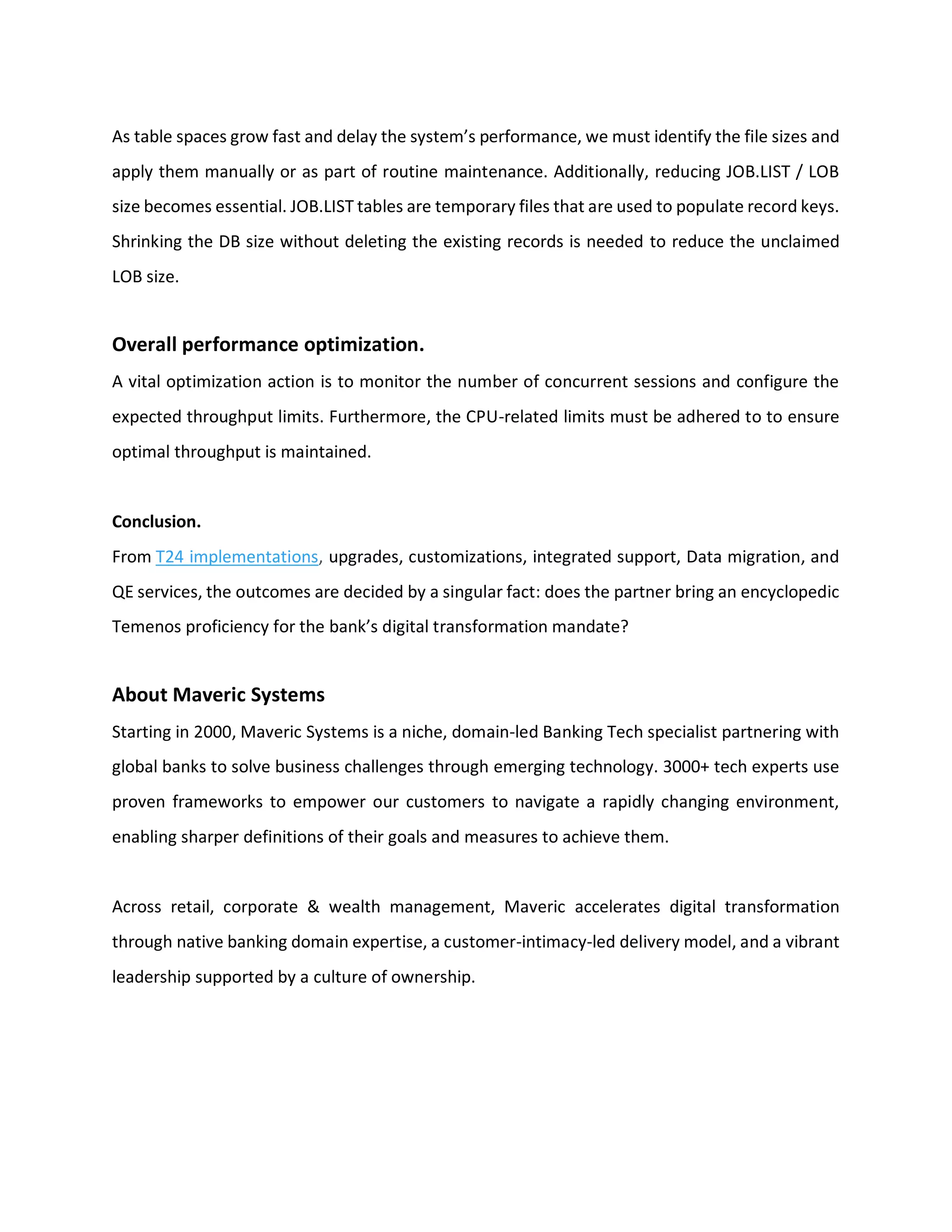 Optimizing the Temenos Transact (T24) Core Banking system to Maximize ...