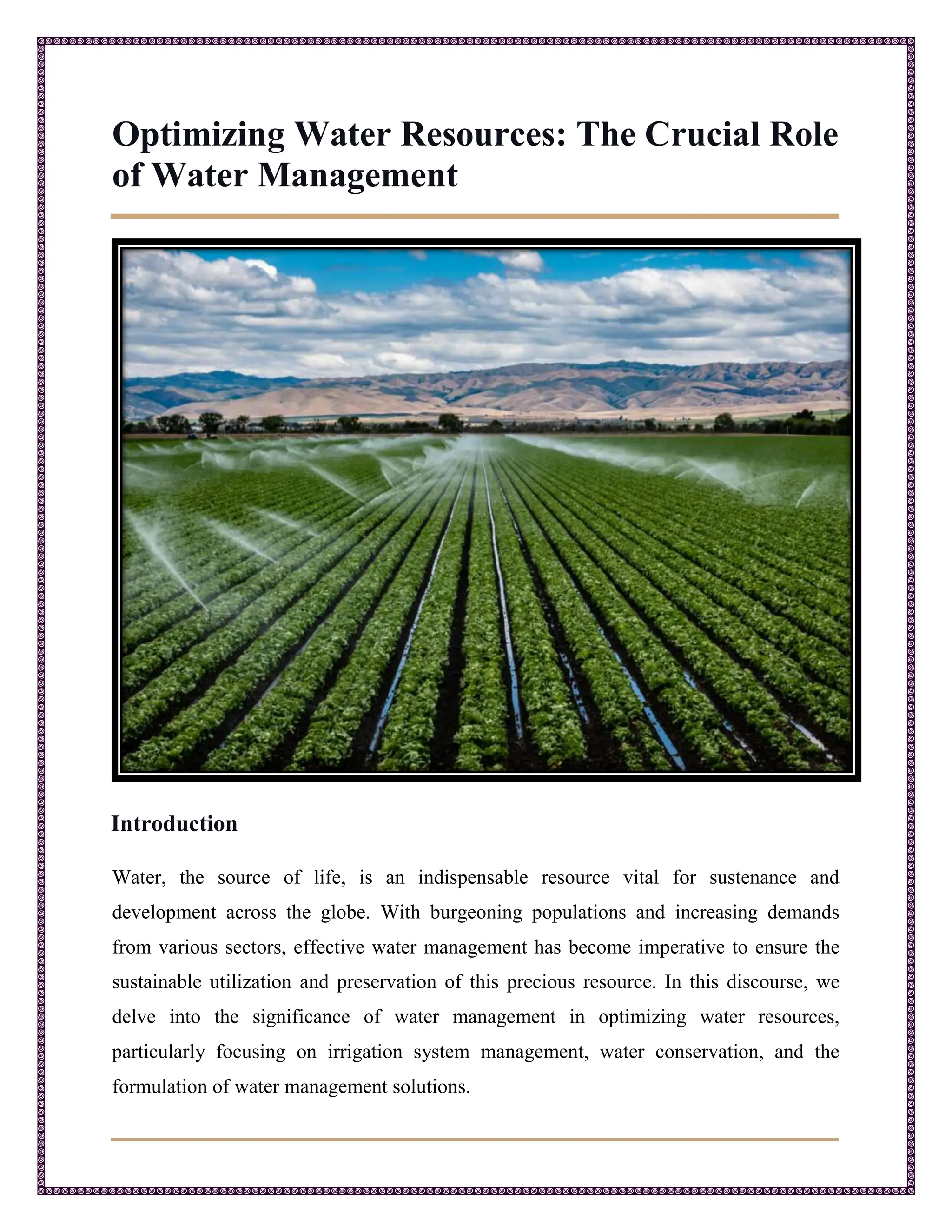 Optimizing Water Resources: The Crucial Role of Water Management | DOCX