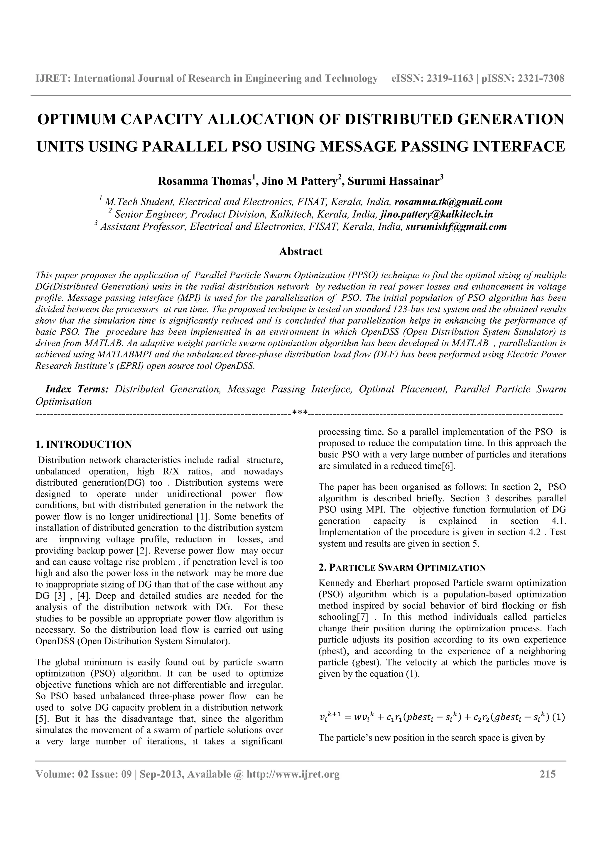 Optimum Capacity Allocation Of Distributed Generation Pdf
