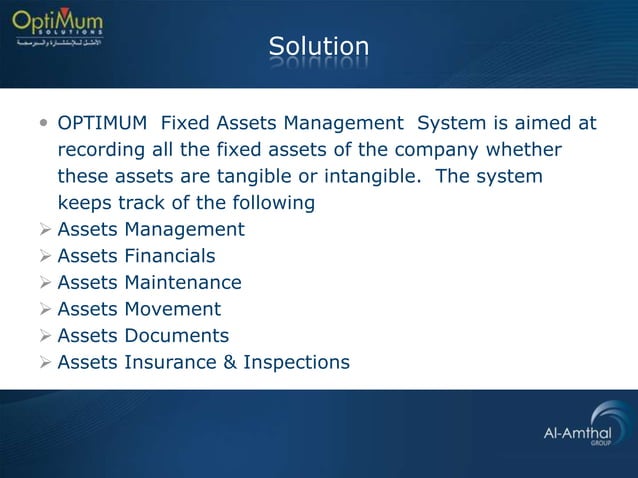 Optimum Fixed Assets | PPT