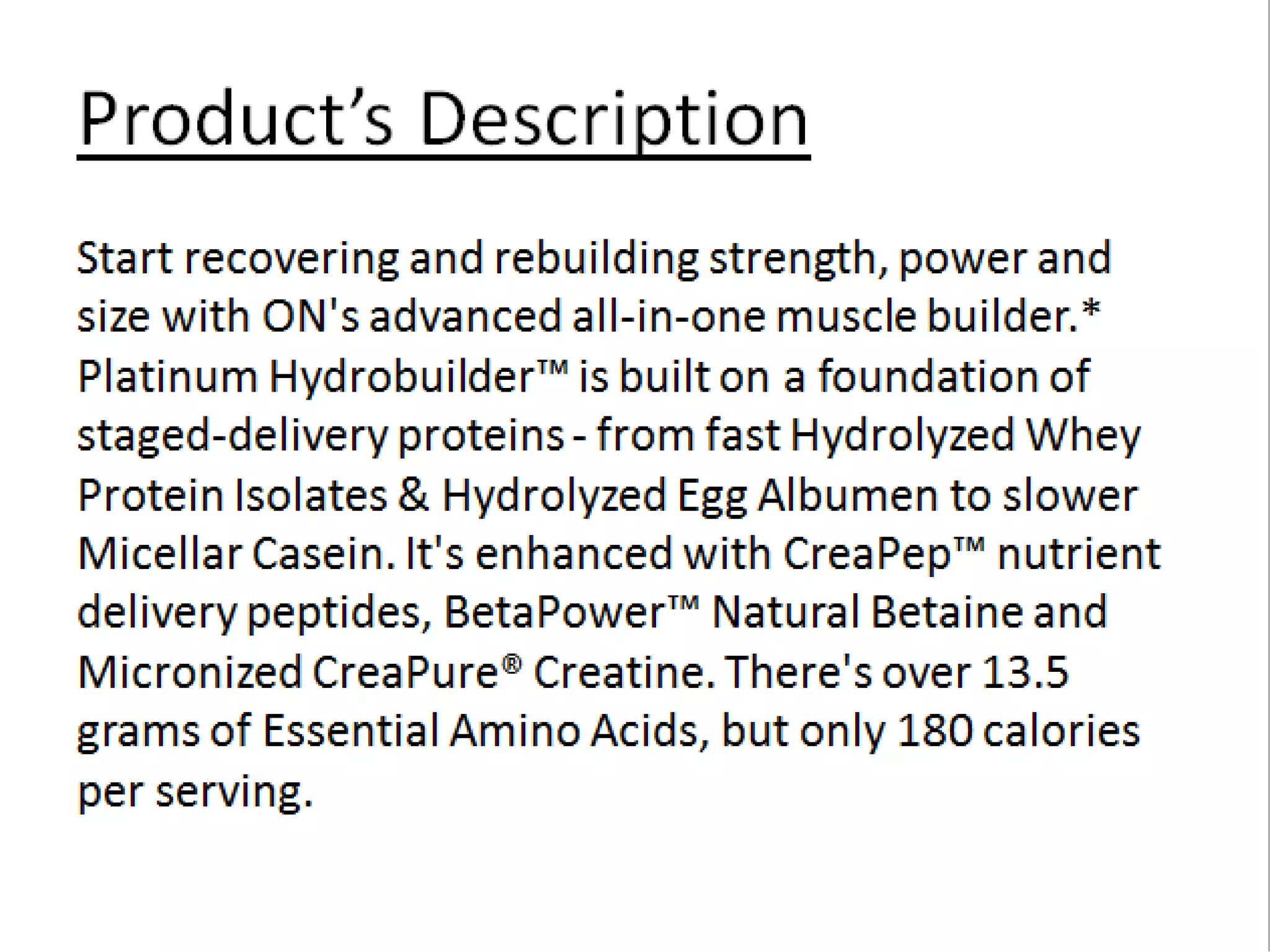 Optimum Nutrition Hydrobuilder | PPTX | Nutrition | Healthy Living