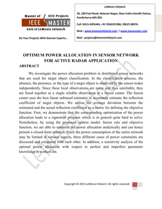 Optimum power allocation in sensor network for active radar application ...