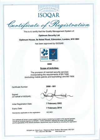 Optimum Security Ltd Accreditation Certificates | PDF