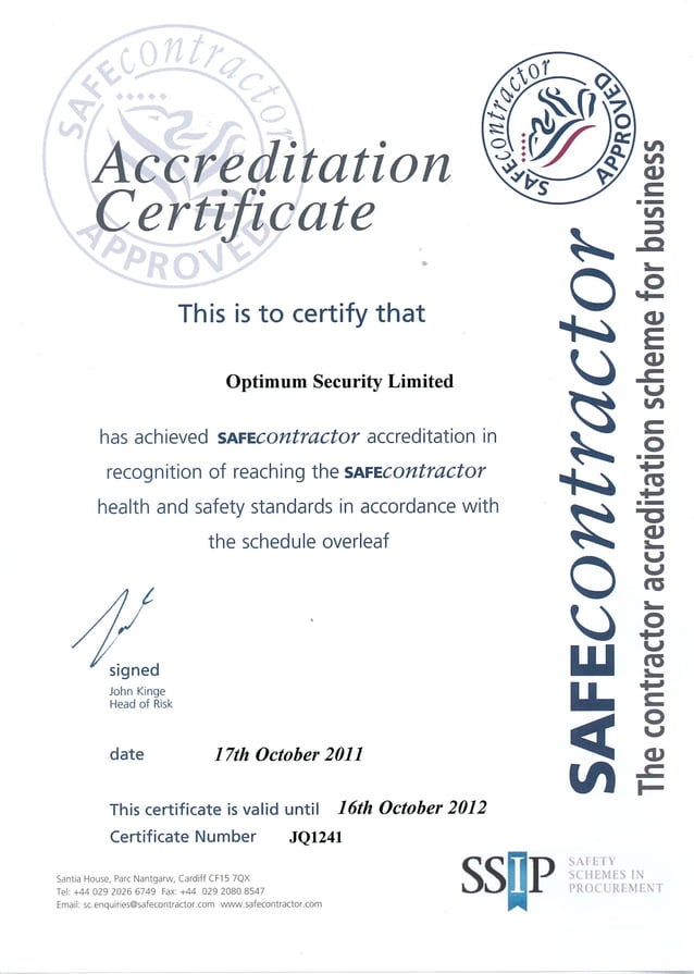 Optimum Security Ltd Accreditation Certificates | PDF