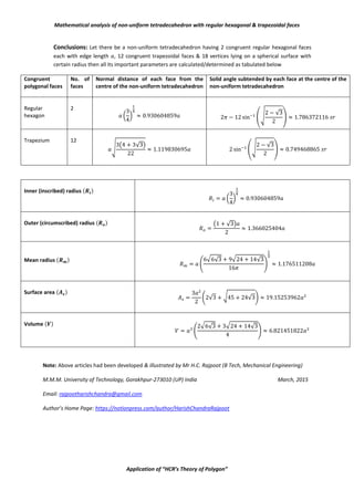 Mathematical analysis of a non-uniform tetradecahedron having 2 ...