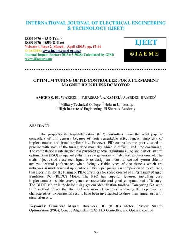 Optimum tuning of pid controller for a permanent magnet brushless dc ...