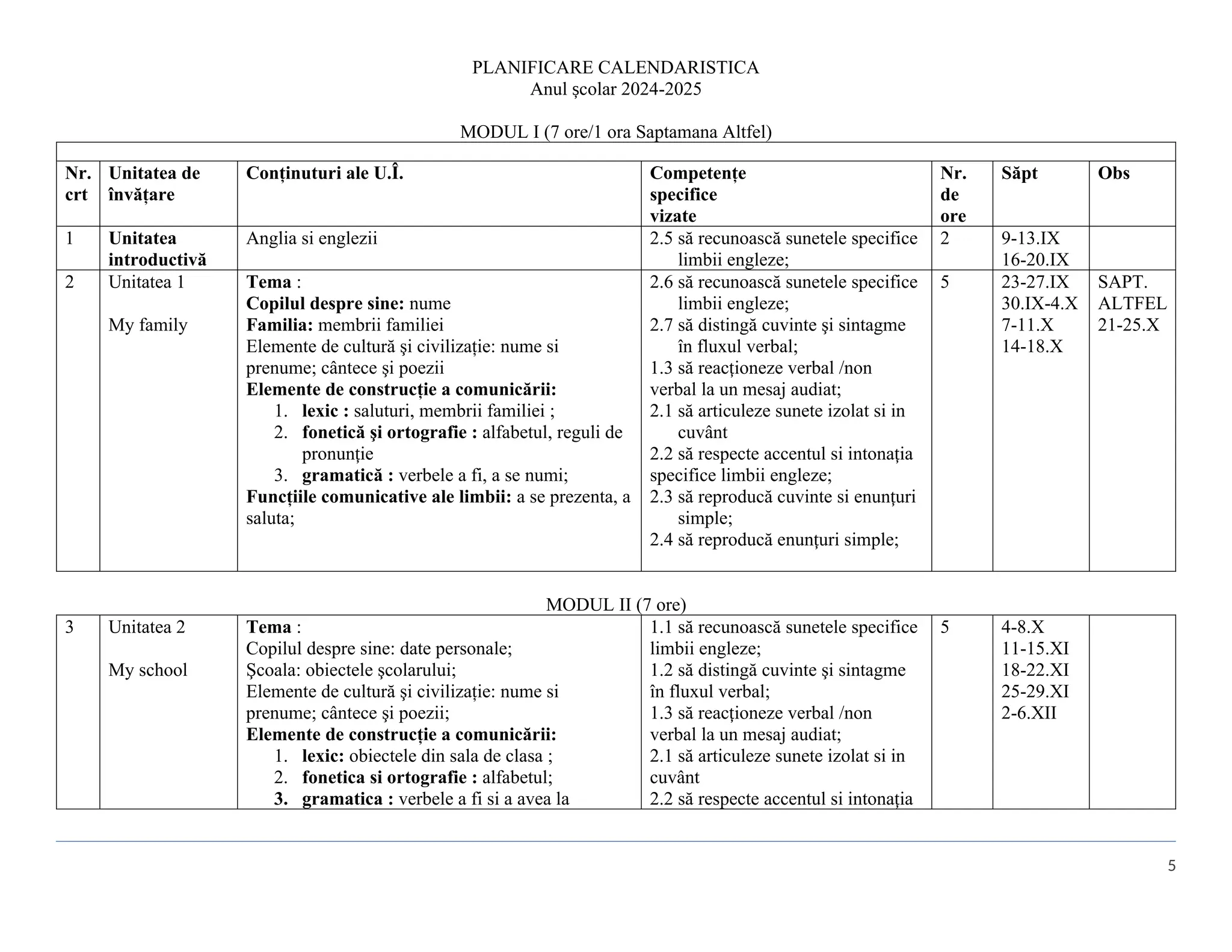 optional clasa I final 2024 2025 2026 2027 | DOCX