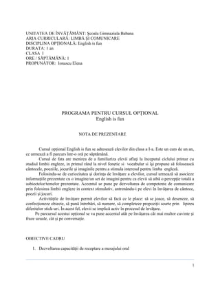 optional clasa I final 2024 2025 2026 2027 | DOCX