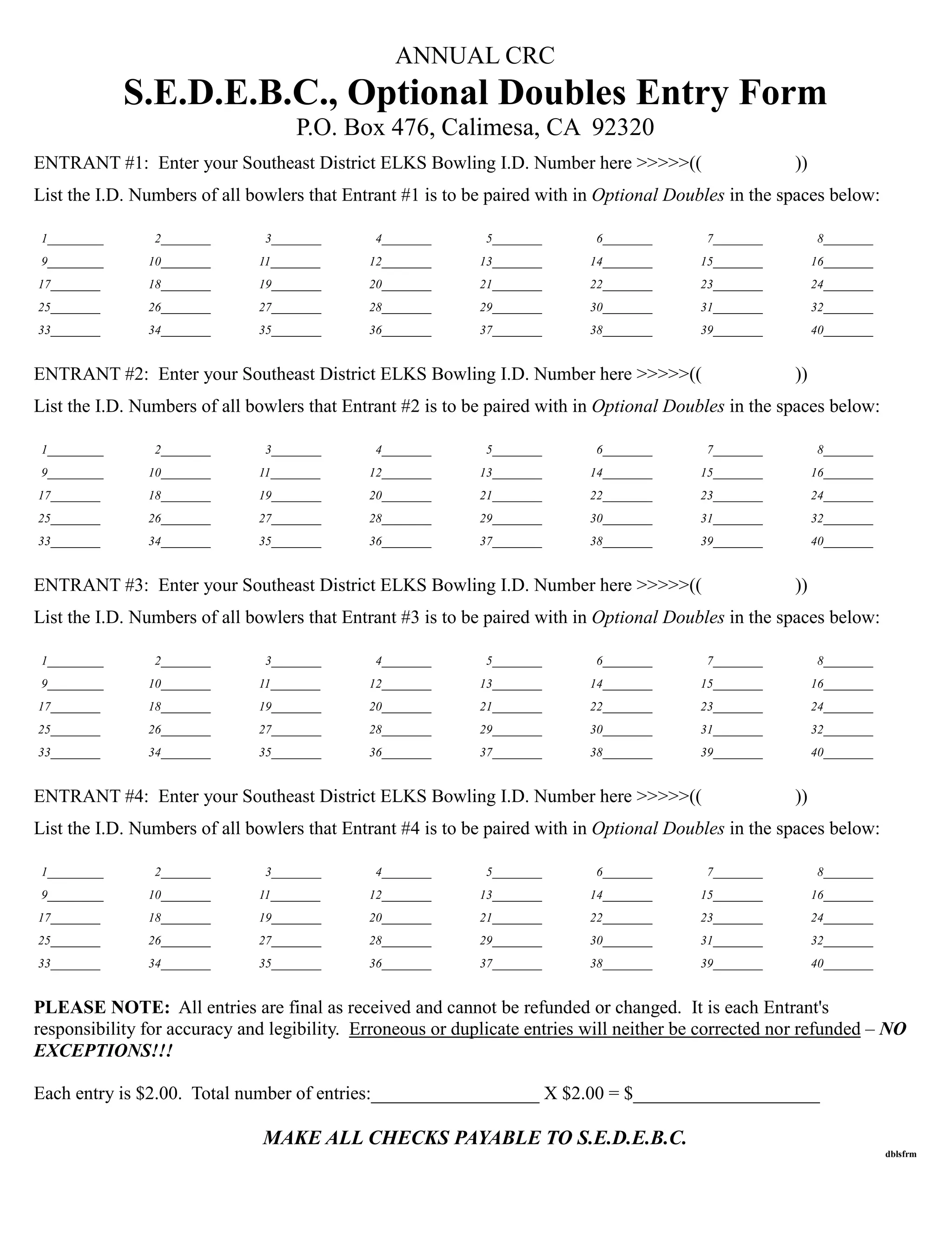 Optional doubles entry form | PDF