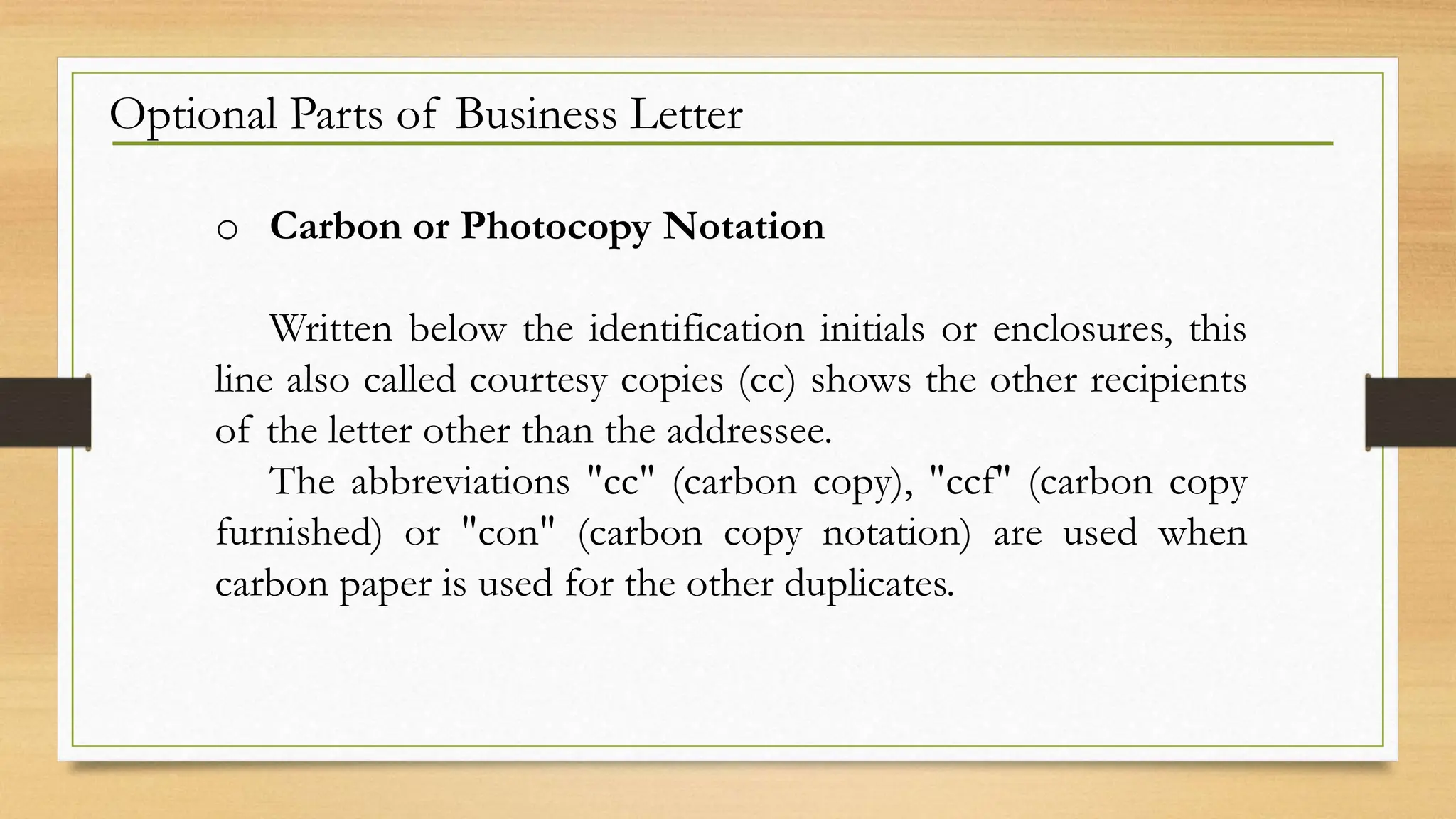 The Optional Parts of Business letter in Technical Writing | PPTX