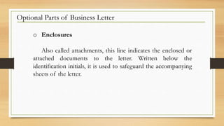 The Optional Parts of Business letter in Technical Writing | PPTX