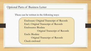 The Optional Parts of Business letter in Technical Writing | PPTX
