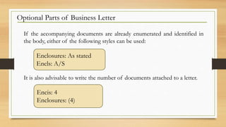 The Optional Parts of Business letter in Technical Writing | PPTX