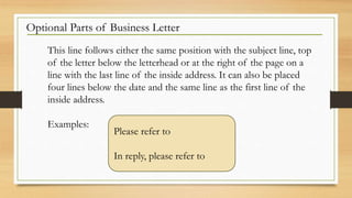 The Optional Parts of Business letter in Technical Writing | PPTX