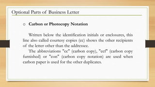 The Optional Parts of Business letter in Technical Writing | PPT