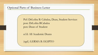 The Optional Parts of Business letter in Technical Writing | PPTX