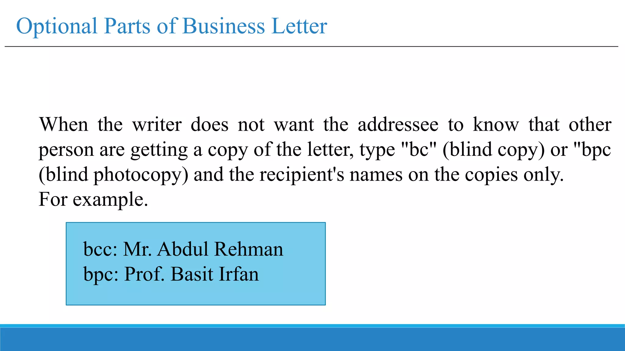 Optional parts of business letter | PPTX