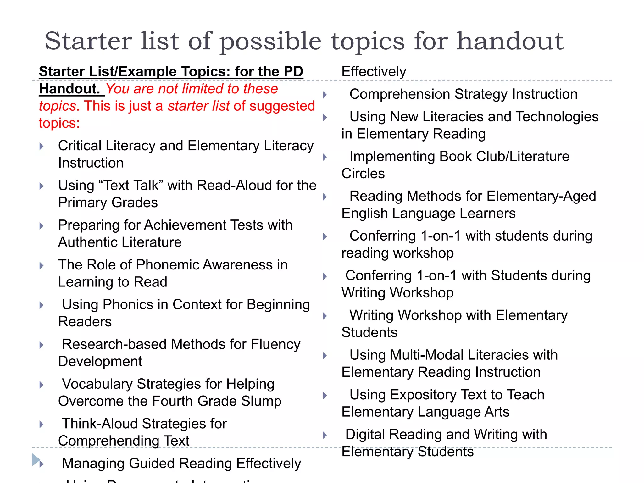 Optional Professional Development Handout Tutorial | PPT