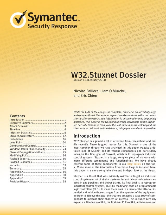 Optional Reading - Symantec Stuxnet Dossier | PDF