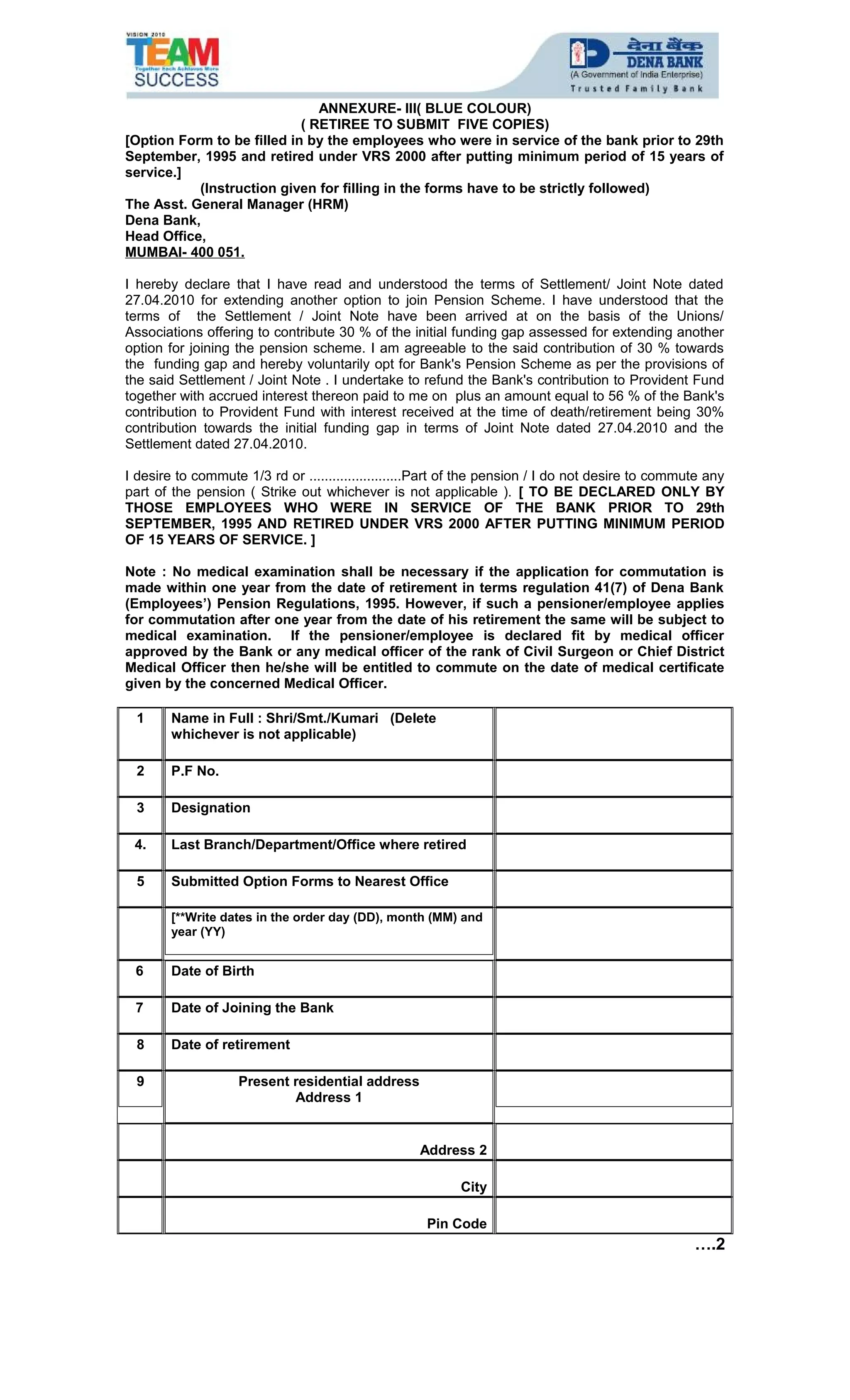 Option forms for pention | DOC