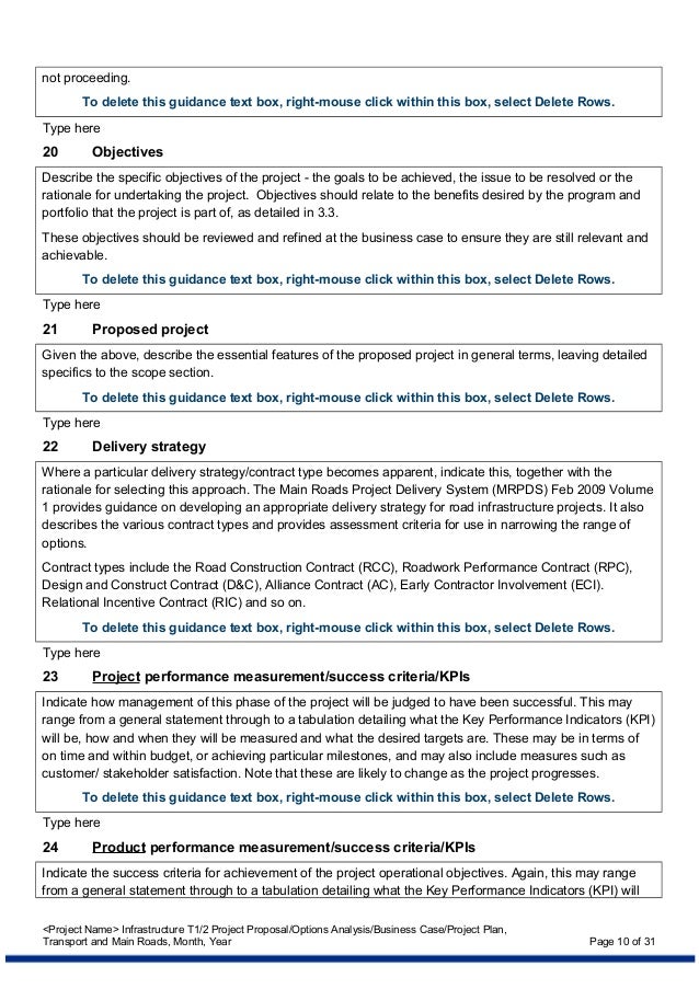Options analysis template in major feasibility study
