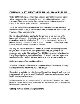 OPTIONS IN STUDENT HEALTH INSURANCE PLAN
