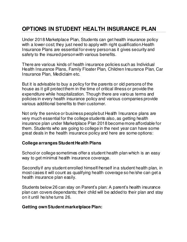OPTIONS IN STUDENT HEALTH INSURANCE PLAN