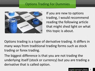 Options trading for dummies | PPTX | Stocks and Bonds | Personal Investing