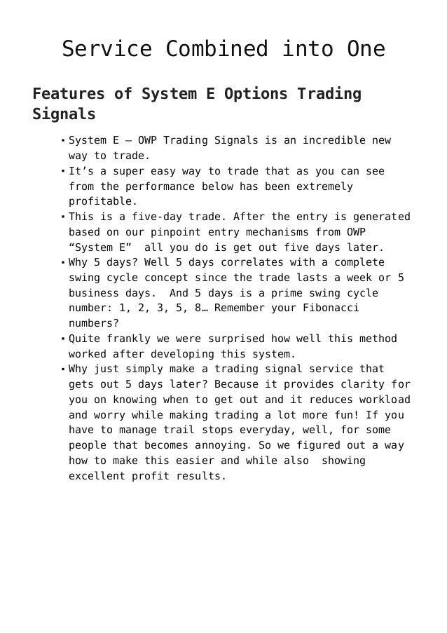 Options Weekly Paychecks OWP System E Options Trading Signals -PDF | PDF