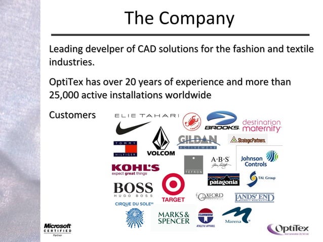OptiTex Company Brief | PPT | 3-D Graphics | Computer Software and Applications