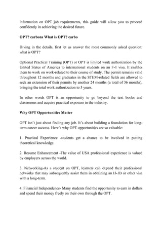 OPT Jobs in USA- A Complete Route Map for International Students | PDF