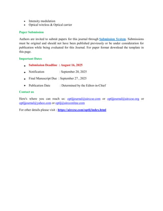 Integrated Optics and Lightwave : An International Journal ( OPTLJ ) | PDF