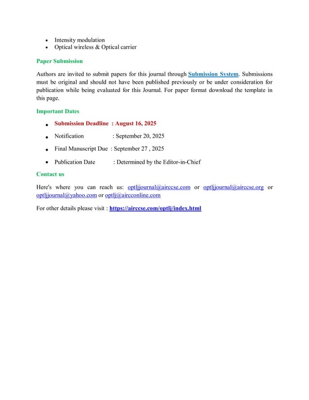 Integrated Optics and Lightwave : An International Journal ( OPTLJ ) | PDF