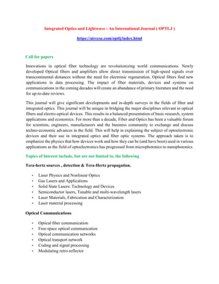 Integrated Optics and Lightwave : An International Journal ( OPTLJ ) | PDF