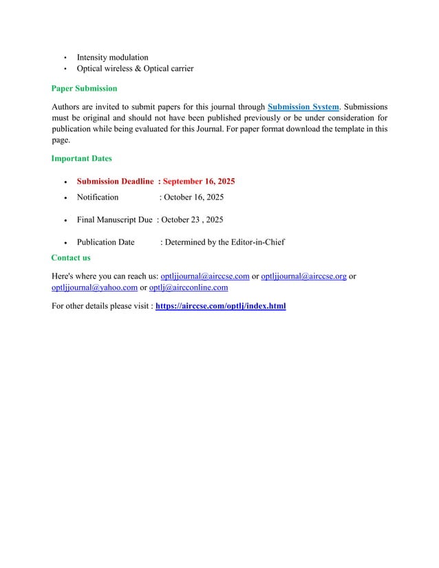 Integrated Optics and Lightwave : An International Journal ( OPTLJ ) | PDF