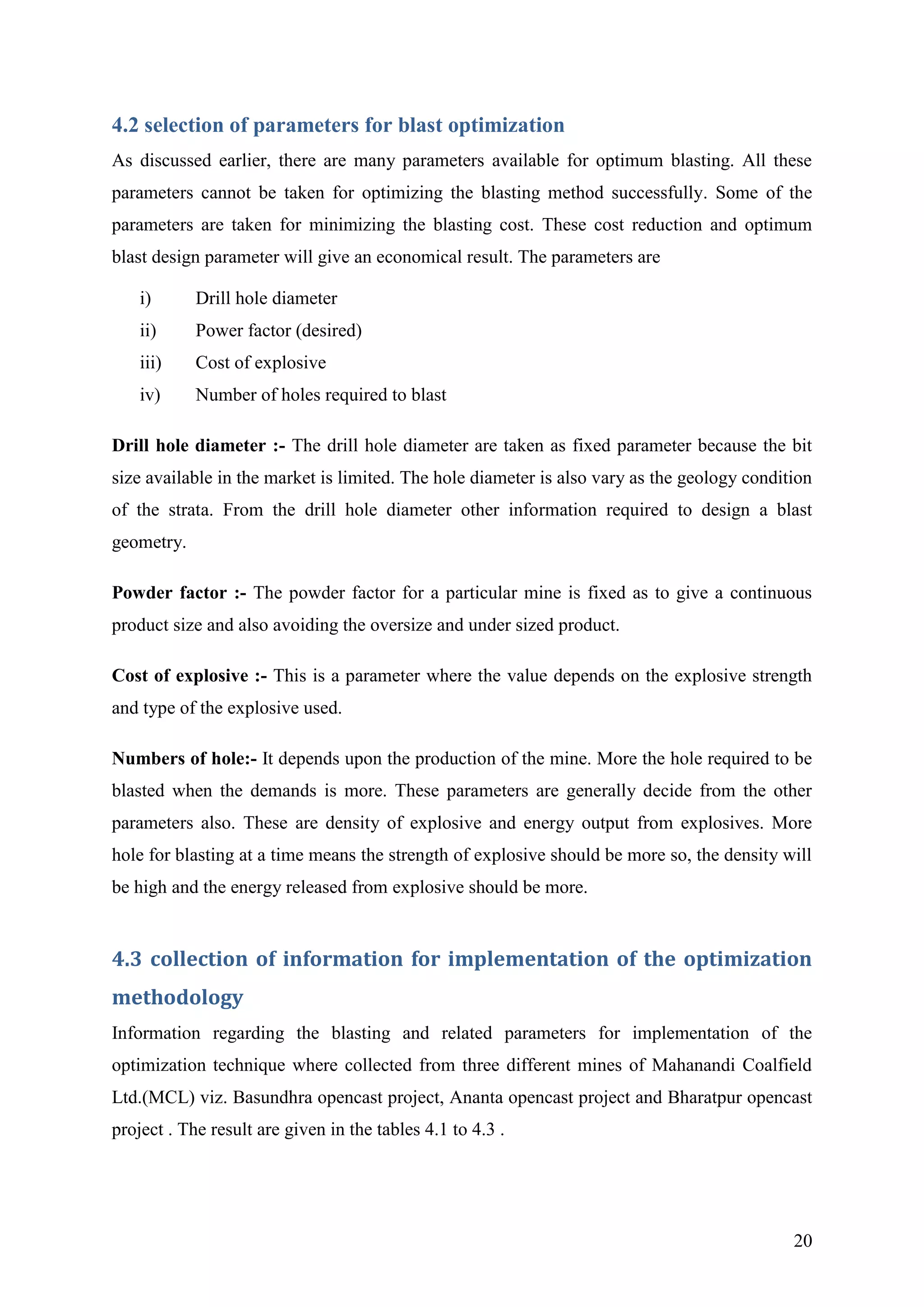 Optimization Of Blasting Parameters In Open Cast Mines Pdf Geology