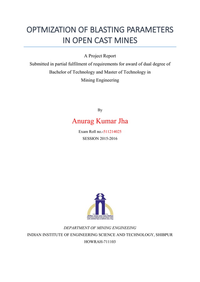 Optimization Of Blasting Parameters In Open Cast Mines Pdf Geology Science