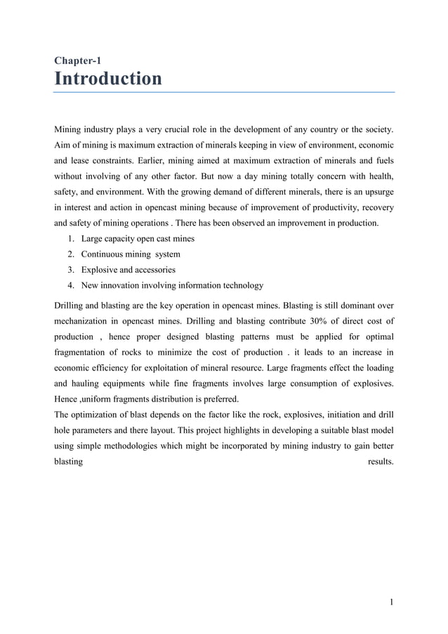 Optimization Of Blasting Parameters In Open Cast Mines Pdf