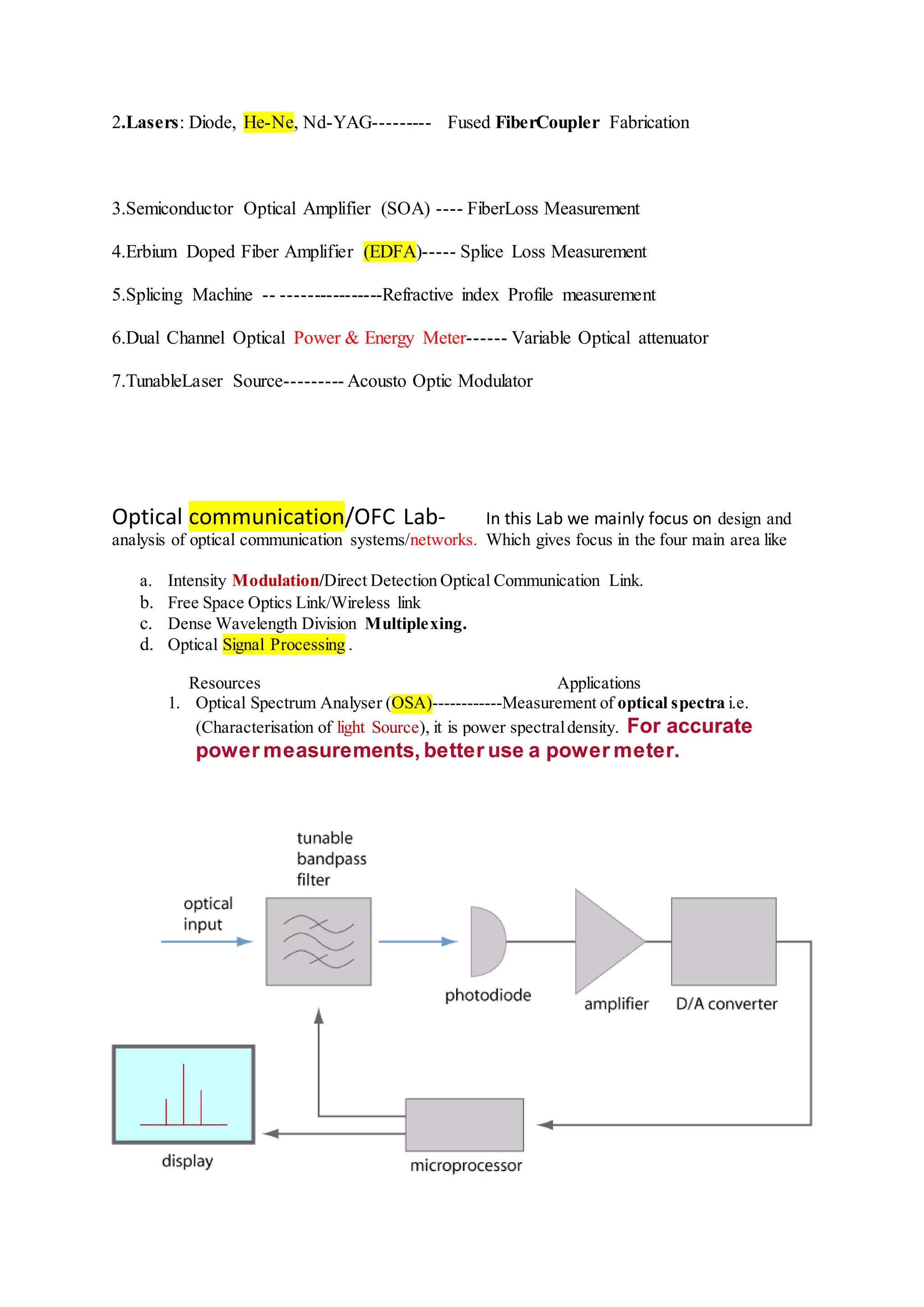 Optoelectronics and optical communication lab | DOCX