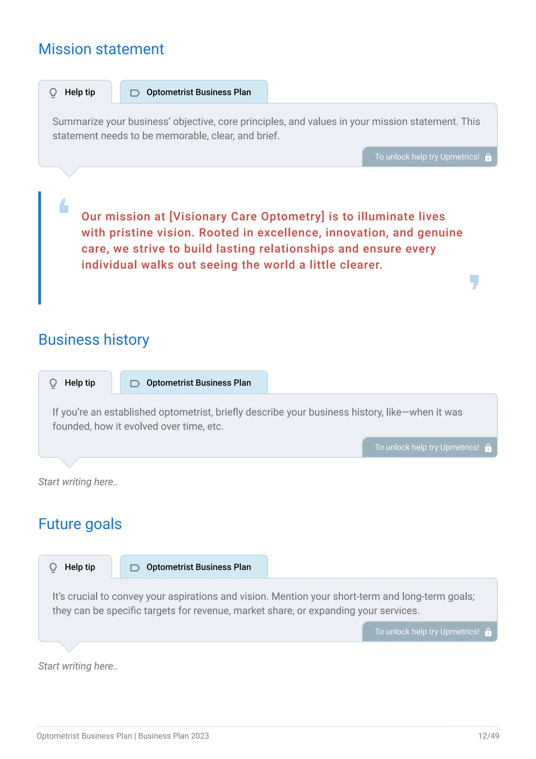 optometrist business plan example template | PDF