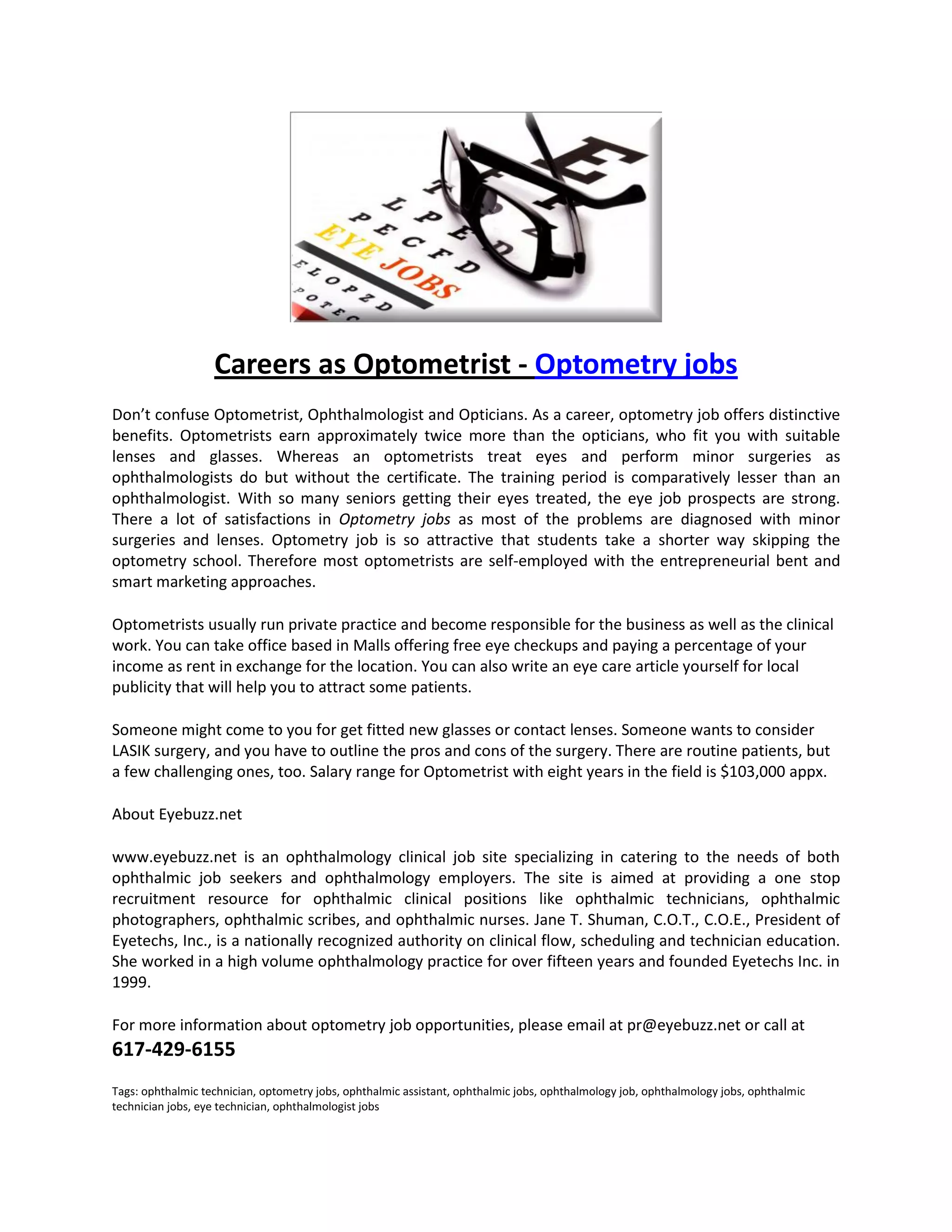 Optometry jobs, Ophthalmic Assistant and Ophthalmology Job Site | PDF