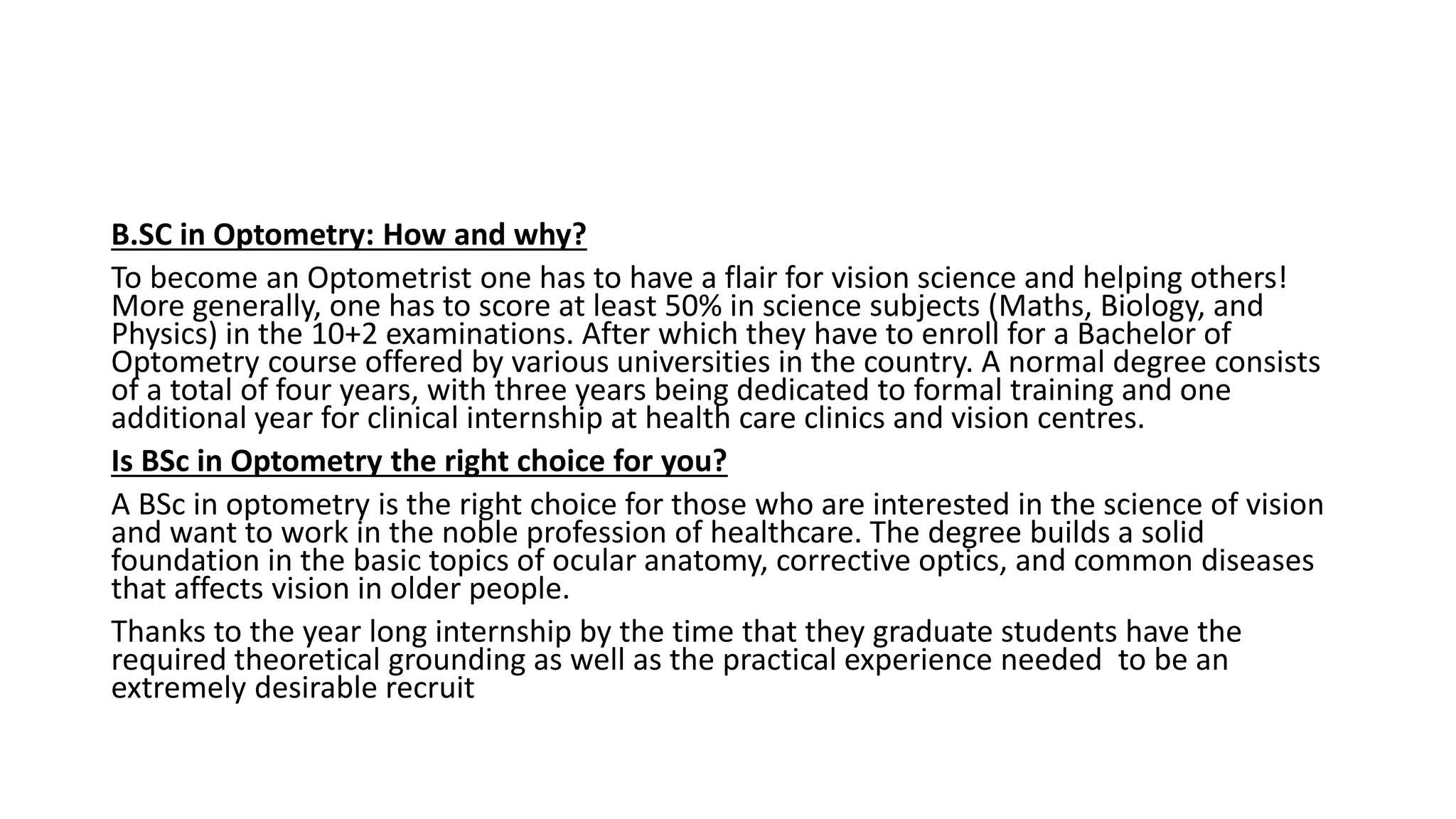 Optometry as a Career Choice | PPTX