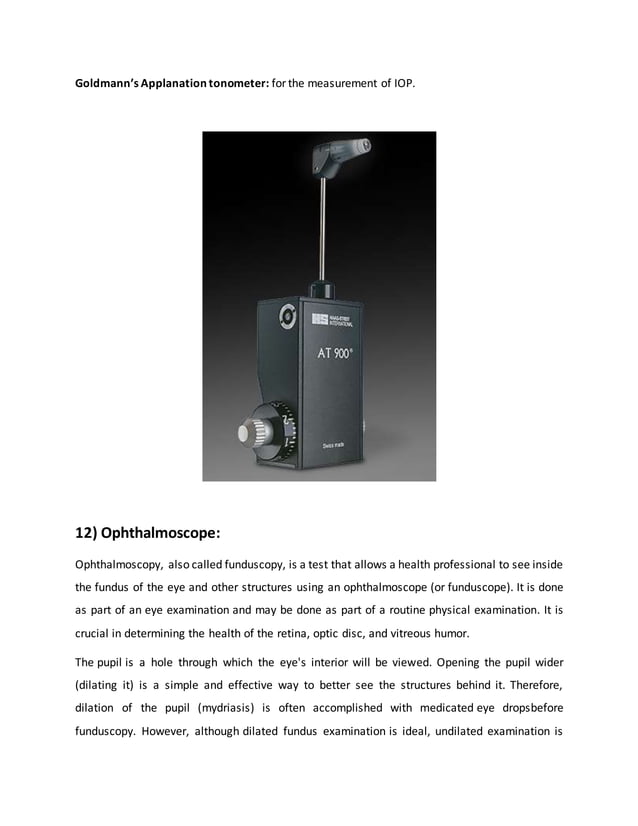 Optometry instruments | DOCX | Eye and Vision Conditions | Diseases and ...