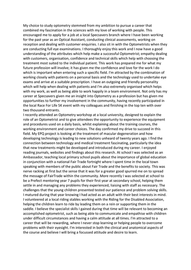 Optometry personal statement | PDF