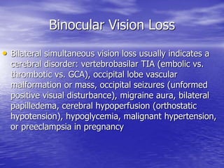 Transient visual loss localization and visual field interpretation | PPT