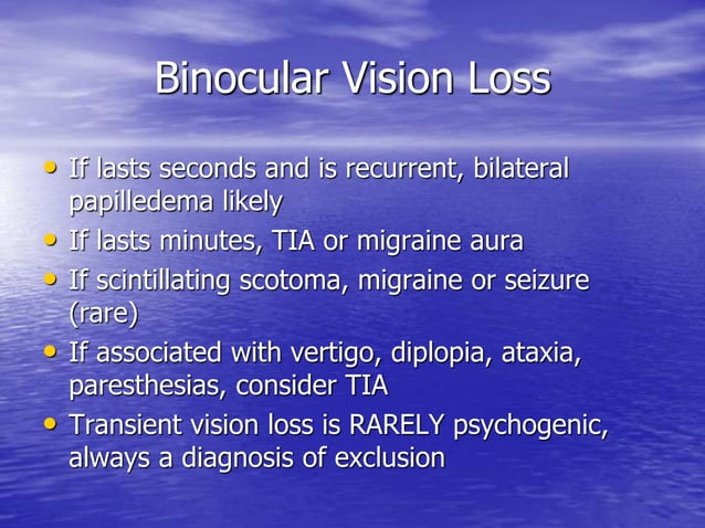 Transient visual loss localization and visual field interpretation | PPT