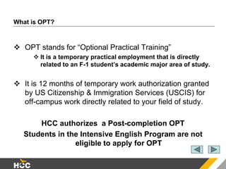 Optional Practical Training (OPT) | PPT