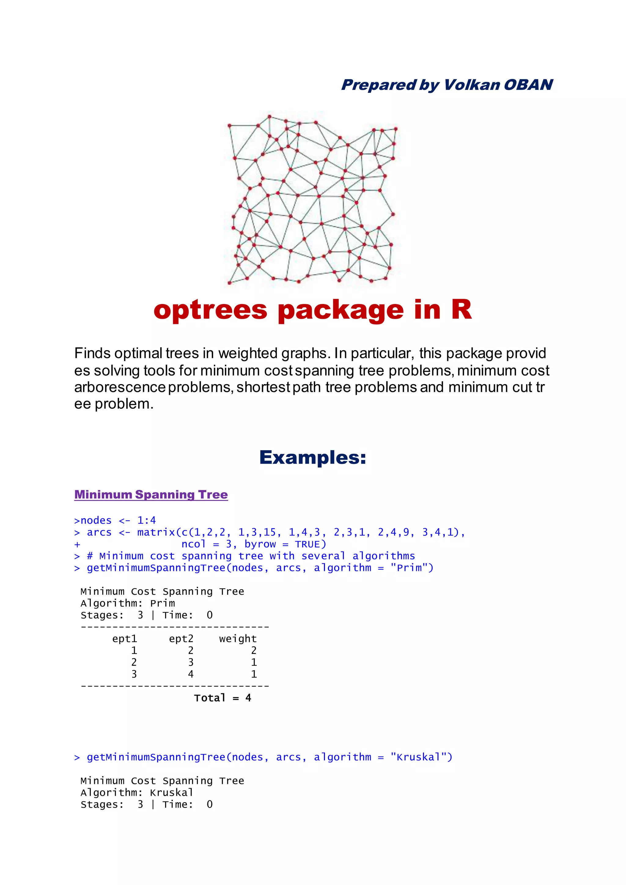 "optrees" package in R and examples.(optrees:finds optimal trees in ...